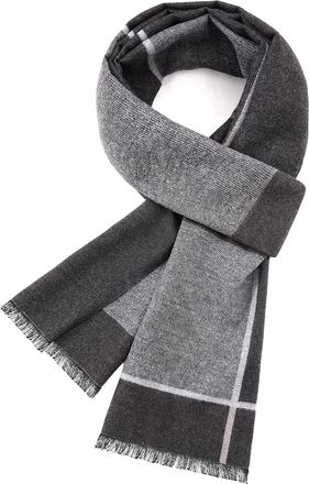 Heekpek Schal Herren Winter Warm Lang Herrenschal Männer Plaid Tartan Scarf, 180cm×30cm, Graues langes Gitter