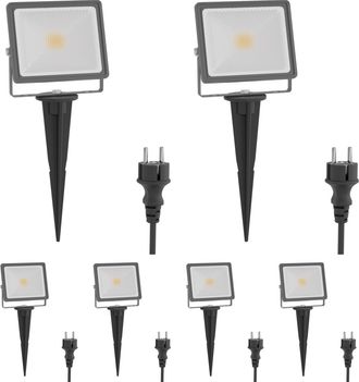 LEDs Com 6 Stück LED Gartenstrahler FLIN mit Erdspieß & Stecker für außen, Scheinwerfer, grau, IP66 wasserfest, 10,923W 837lm warm-weiß