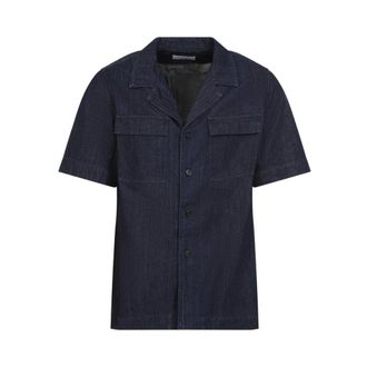 Dries Van Noten Homme, Chemises, Bleu, Taille: S Short Sleeve Denim Camp Shirt
