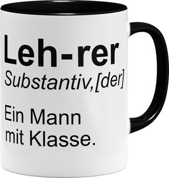 OM3 Ein Mann mit Klasse - Lehrer Tasse mit Spruch - Lehrergeschenk - Keramik Becher - 11oz 325ml - Beidseitig Bedruckt - Schwarz
