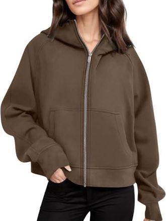 Generic Sweat &agrave; capuche &agrave; poche zipp&eacute;e pour femme - Style sportif et &eacute;l&eacute;gant - Coupe ample - Pour le fitness et les loisirs, marron, XL