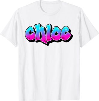 BDAZ Chloe Graffiti Personalisierter Name Blau Rosa Frauen M&auml;dchen T-Shirt