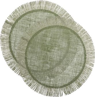 SOLUSTRE 2 Stück Rundes Tischset Gewebt Aus Strapazierfähigem Material Grün 38cm Besteckmatte Mit Fransen Für Esstisch Dekoration Und Schutz Zuhause Café Resta