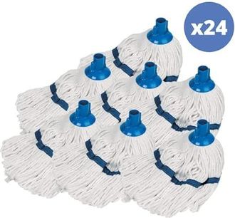 MSV Packung mit 24 Ersatzfransen f&uuml;r Mopp aus Baumwolle, 185 g, gef&uuml;ttert, Wei&szlig;