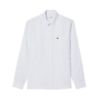 Lacoste Klares Blaues Gestreiftes Leinenhemd - - Shirts - Herren - Blau - 5XL