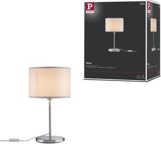Paulmann 70923 Tischleuchte Tessa rund max. 40 Watt Nachttischlampe Creme, Eisen geb&uuml;rstet Tischlampe Metall, Stoff E14 ohne Leuchtmittel