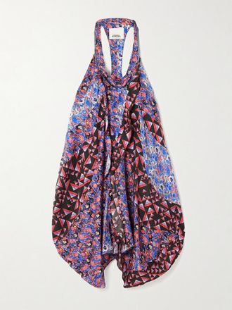 Isabel Marant Lisandre Asymmetrisches Minikleid Aus Chiffon Mit Falten, Raffungen Und Print - Blau