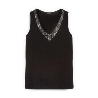 Fiorella Rubino Baumwoll-Top mit Strasssteinen - - Tops - Damen - Schwarzk - L