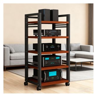 Generic HiFi Rack Plattenregal Druckerregal 5-stufige AV-Medienst&auml;nder HiFi-Regal Mit Rollen Multimedia-Rack Offenes Lagerregal F&uuml;r Home Office Kino(Black2)