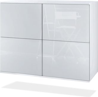 Vladon Kommode Rova V3, Moderner Küchenschrank mit 4 Push-to-Open Türen Weiß matt/Weiß Hochglanz (92,5 x 73.5 x 35)