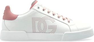 Dolce & Gabbana Femme, Chaussures, Blanc, Taille: 36 EU Baskets en cuir avec d&eacute;tail logo DG