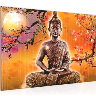 Runa Art Bild Buddha Feng Shui Modern Wandbilder Wohnzimmer Schlafzimmer 1 Teilig - Made In Germany - Wellness Beige Orange Flur 500615a