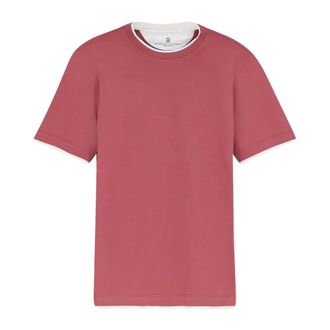 Brunello Cucinelli Homme, Tops, Rouge, Taille: 2XL T-shirt &agrave; col rond