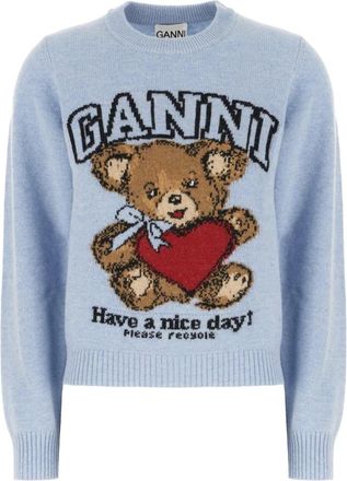 Ganni Femme, Pulls, Bleu, Taille: 40 FR Pull Graphique en Laine