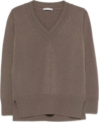 Le Tricot Perugia Femme, Pulls, Brun, Taille: 38 FR Pull en laine &agrave; col en V