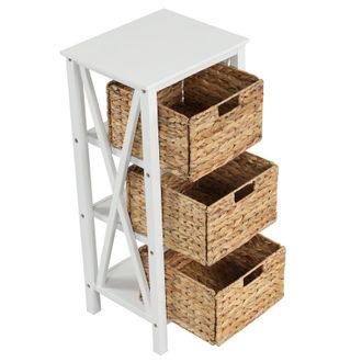 Giantex Beistelltisch mit 3 Ebenen, Nachttisch mit 3 K&ouml;rben aus Seegras, stabiler Holzrahmen, Aufbewahrungsschrank f&uuml;r Sofa, M&ouml;bel-Organizer f&uuml;r Wohnzimmer un