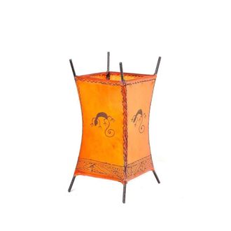 Simandra Orientalische Lampe Stehlampe marokkanische Hennalampe Lederlampe Tischleuchte Stehleuchte Orient Carree Gecko 30 cm Color Orange