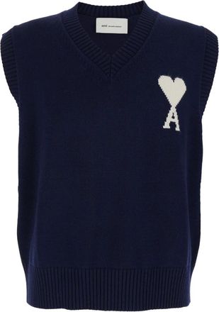 Ami Homme, Pulls, Bleu, Taille: XL Quota Sleeveless V-neck Sweater