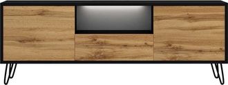 Selsey Ploystea - TV-Schrank mit offenem Fach und 3 geschlossenen Fächern, modern, 137 cm breit (Schwarz/Wotan Eiche, mit LED)