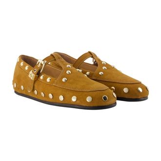 Ganni Womens Mary Jenny Studs Ballet Flats - Ganni Synthetic Khaki Shoes Flat-Shoes