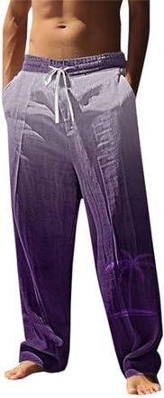Generic Pantalon d&eacute;t&eacute; en lin pour homme - Pantalon de jogging baggy pour homme - D&eacute;grad&eacute; de couleurs - Pantalon d&eacute;t&eacute; &eacute;l&eacute;gant - Coupe droite - Pantalon de plag