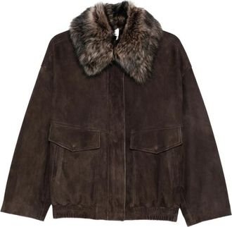 Furling Faux-fur Collar Suede Bomber Jacket