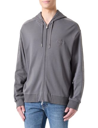 A|X Armani Exchange Mens The Grid, Sustainable, Logo Tape Hooded Sweatshirt Eiffel Tower,L