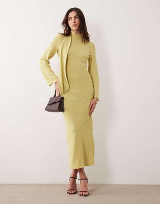 Asos Robe longue &agrave; col montant fa&ccedil;on foulard - Vert