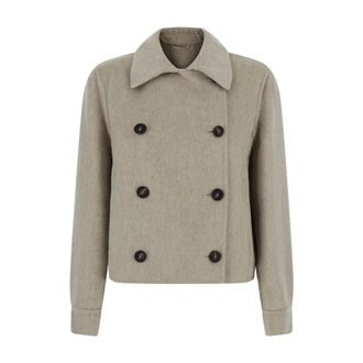 Brunello Cucinelli Caban court en cachemire orn&eacute; de monili - Femme - Manteaux - Beige - Taille: 36 FR