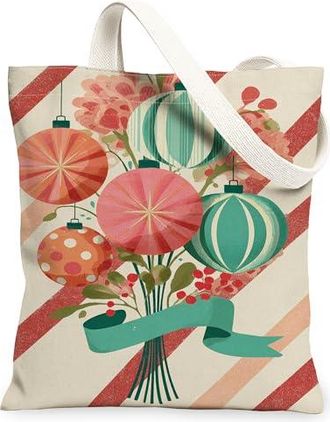 Generic Sacs fourre-tout en toile florale de vacances, motifs dornements d&eacute;coratifs, sacs d&eacute;picerie r&eacute;utilisables, vintage chic, lin l&eacute;ger et lavable, Multico