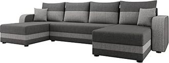 Best Mobilier Canap&eacute; Panoramique en U Convertible avec Coffre Harvey en Tissu - Canap&eacute; Lit - Grand Sofa XXL Gris 7 Places - Salon