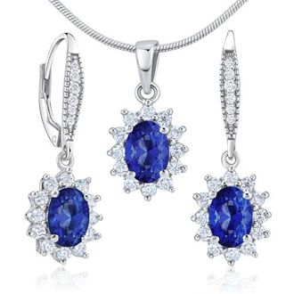 Silvego Parure de Bijoux - Argent 925/1000 - Saphir de Synthèse