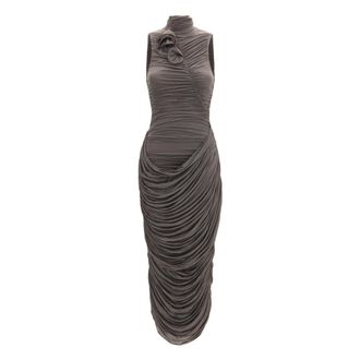 Magda Butrym Robe mi-longue drap&eacute;e &agrave; col montant - Femme - Robes - Brun - Taille: 38 FR
