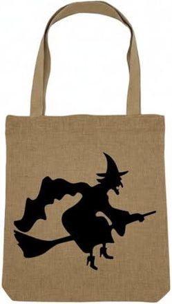 Fabulous Sac Shopping Tote Bag Aspect Lin - Halloween Sorciere Balai Nez Crochu Magique - Sac de Courses Toile Epaisse 360g Beige Naturel Cabas Port&eacute; Epaule So