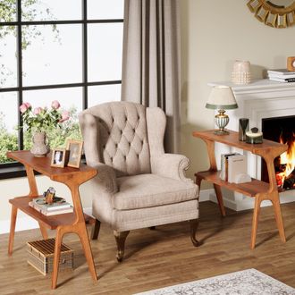 Tribesigns Schmaler Beistelltisch f&uuml;r Wohnzimmer, 2-stufiger schlanker Sofa-Beistelltisch mit Massivholzbeinen,Bauernhaus Langer Nachttisch (2)