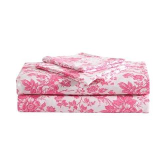 Betsey Johnson Betseys Toile Pink Twin-Bettlaken, weich und leicht, farbecht und knitterfrei, ideal für Schlafsaal (Betseys Toile Pink, Twin)