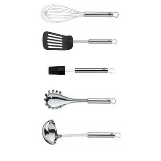 WMF Set 5-teilig Profi Plus Küchenhelfer Set, Suppenkelle Edelstahl 30 cm und Spaghettilöffel 32 cm und Schneebesen Edelstahl 25 cm und Pfannenwender Kuns