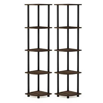 Furinno 5-stufiges Eckdisplay-Mehrzweckregal, holz, Columbia Walnuss/Schwarz, 29.46 x 29.46 x 146.56 cm