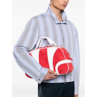 Dries Van Noten Red and White Striped Calf Leather Shoulder Bag - Red