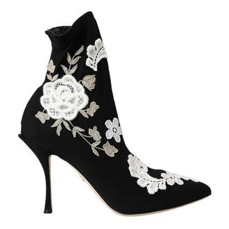 Dolce & Gabbana Schwarz Wei&szlig; Bestickte Slip On Stiefel - - Shoes - Damen - Schwarzk - 38 EU