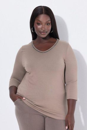 Ulla Popken T-Shirt Shirt Zierband Classic V-Ausschnitt 3/4-Arm