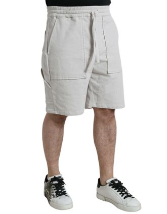 Dolce & Gabbana Mens Beige Cotton Corduroy Logo Bermuda Shorts