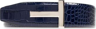 Tom Ford Homme, Accessoires, Bleu, Taille: 105 CM Ceinture r&eacute;versible en cuir de crocodile