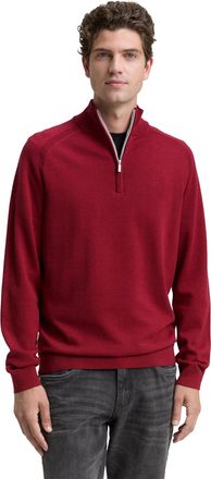 Tom Tailor Herren 1047569 Troyer Strickpullover mit Logo-Stickerei, 38762-Dark Samba Red Melange, XXL