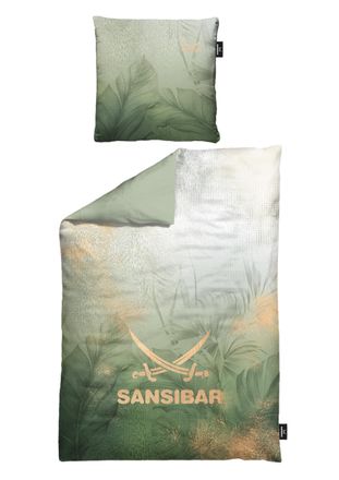 Sansibar Bettwäsche Set Jungle, 100% Baumwoll-Satin, Exotisches Monstera- & Leo-Design, Hautfreundlich & Pflegeleicht (Grün, ca. 80x80 / 135x200 cm)