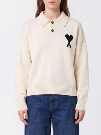 Ami Lang&auml;rmeliges Strick-Poloshirt aus Baumwolle mit Ami de Coeur-Logo