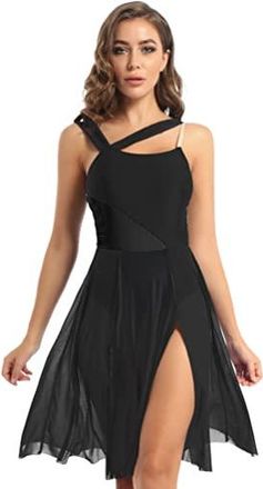 dPois Robe Danse Lyrique Femme Adulte Justaucorps Gymnastique Robe de Danse Classique Ballet Leotard Latine Tango Danseuse Costume Performance XS-XL Noir XS