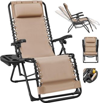 Yaheetech Yaheetech Fauteuil de Jardin Z&eacute;ro Gravit&eacute; Ext&eacute;rieur Chaise Longue Pliable pour Terrasse avec Porte-gobelet Oreiller 64 cm Large Gris Fonc&eacute;