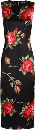 Dolce & Gabbana Femme, Robes, Noir, Taille: 38 FR Black Rose Print Sheath Dress