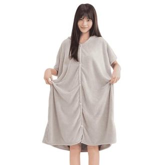 Generic Peignoir &agrave; capuche confortable textur&eacute; pour femme, peignoir &agrave; capuche en peluche pour femme, peignoir &eacute;pais et chaud, gris, Taille unique